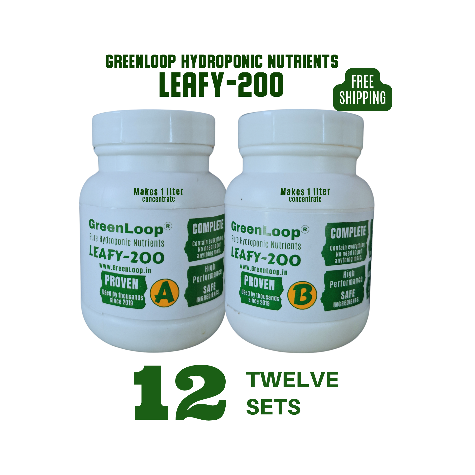 Hydroponic Nutrients LEAFY-200, Pack of 12 (TWELVE) sets – Greenloop